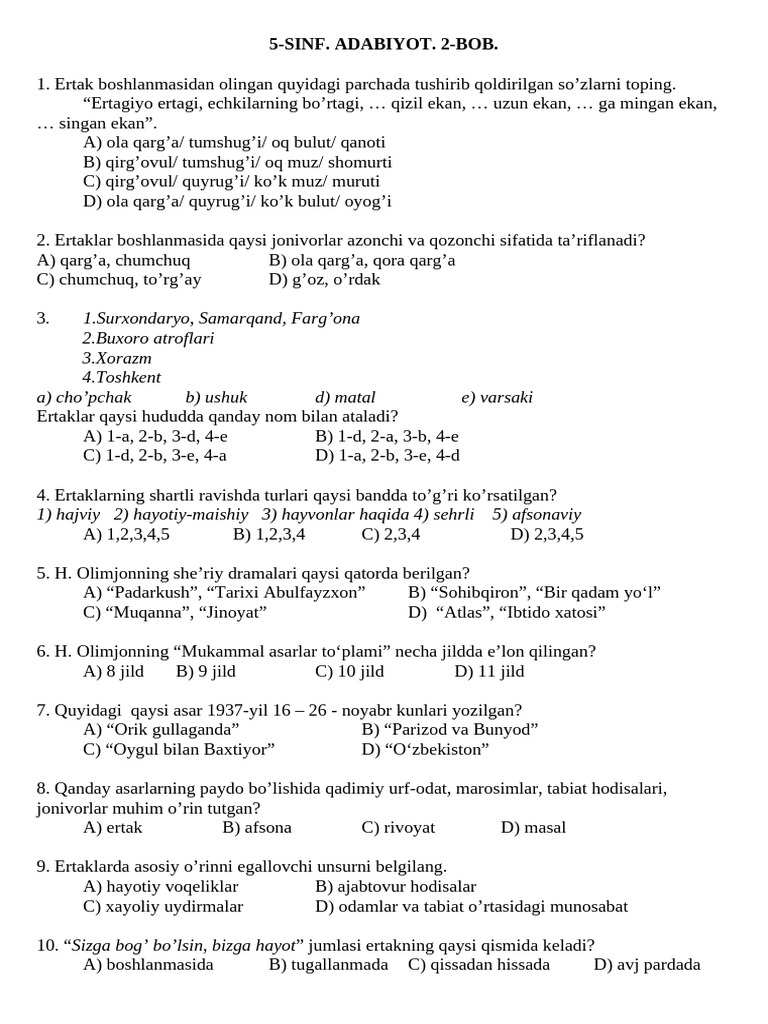 5-Sinf 2-Bob Test | PDF