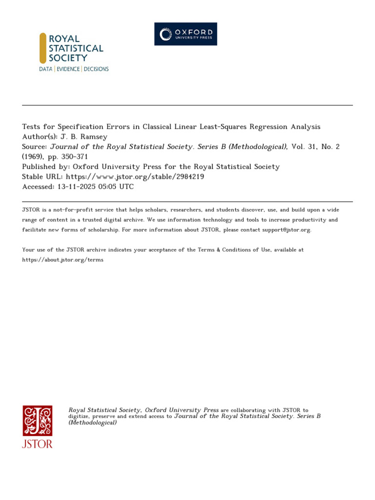 Ramsey1969 Tests For Specification Errors In Classical Linear Least