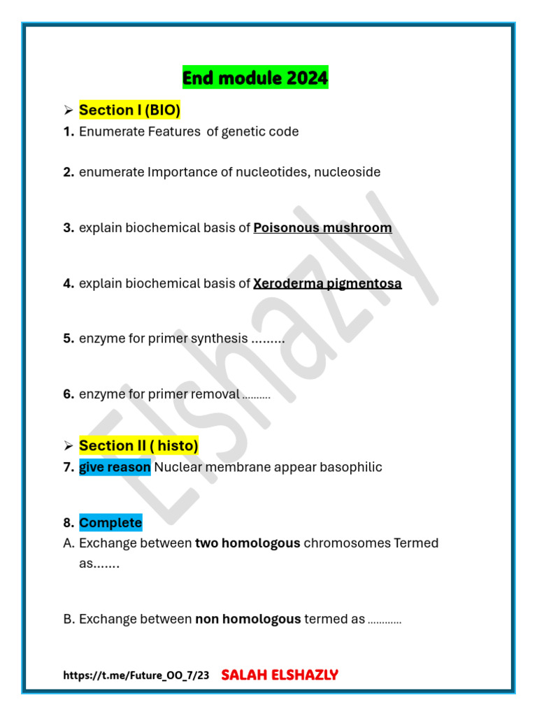 Genetics Theoretical End Module Exam 23-24 | PDF