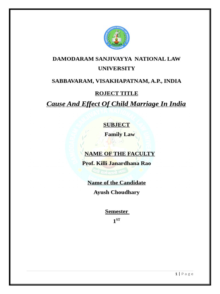 Family Law Project Final | PDF | Child Marriage | Marriage