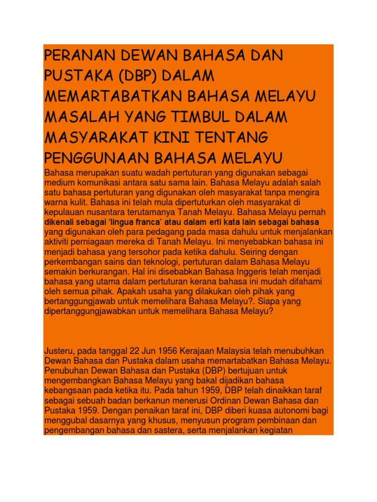 Peranan Dewan Bahasa Dan Pustaka | PDF