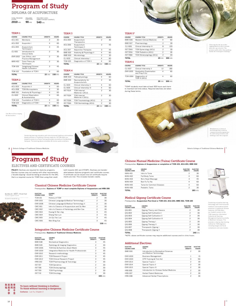 OCTCM-Program of Study-DAc & Electives | PDF | Traditional Chinese Medicine | Acupuncture
