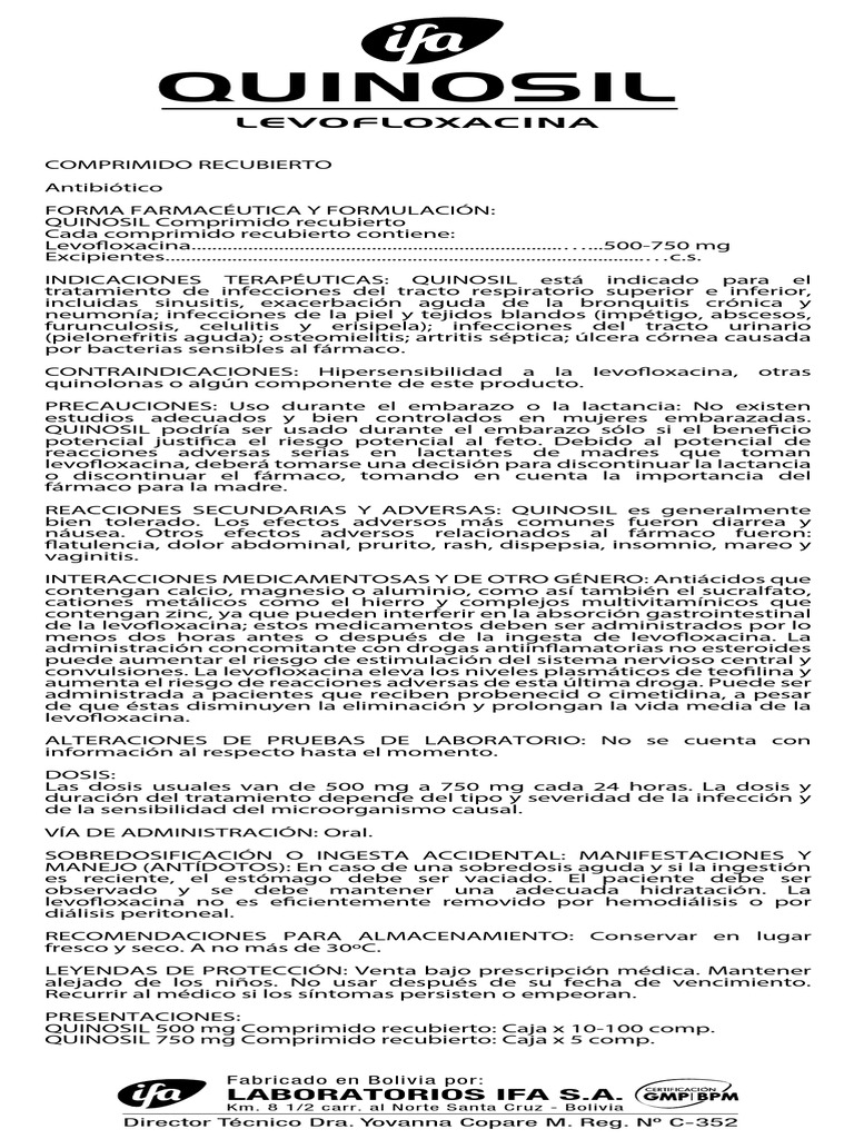 Quinosil 750 Mg | PDF | Especialidades Medicas | Farmacología