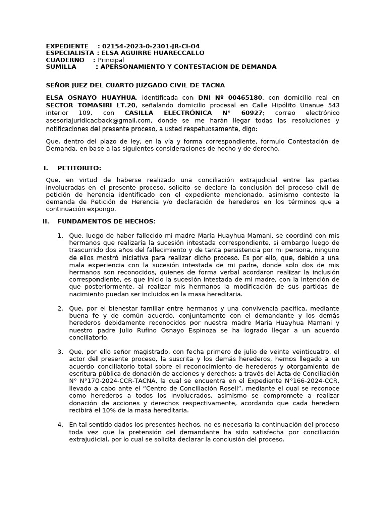 Contestación de Demanda de Herencia | PDF | Demanda judicial | Justicia