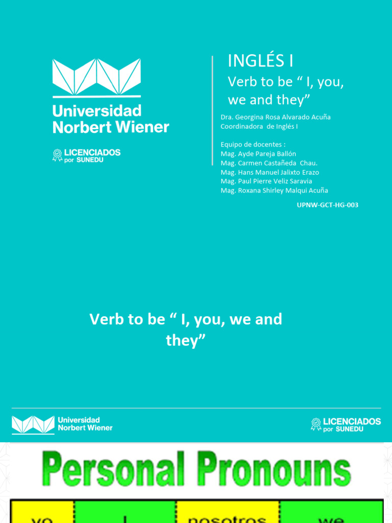 2.-WEEK 2 - Verb To Be I, You, We and They | PDF