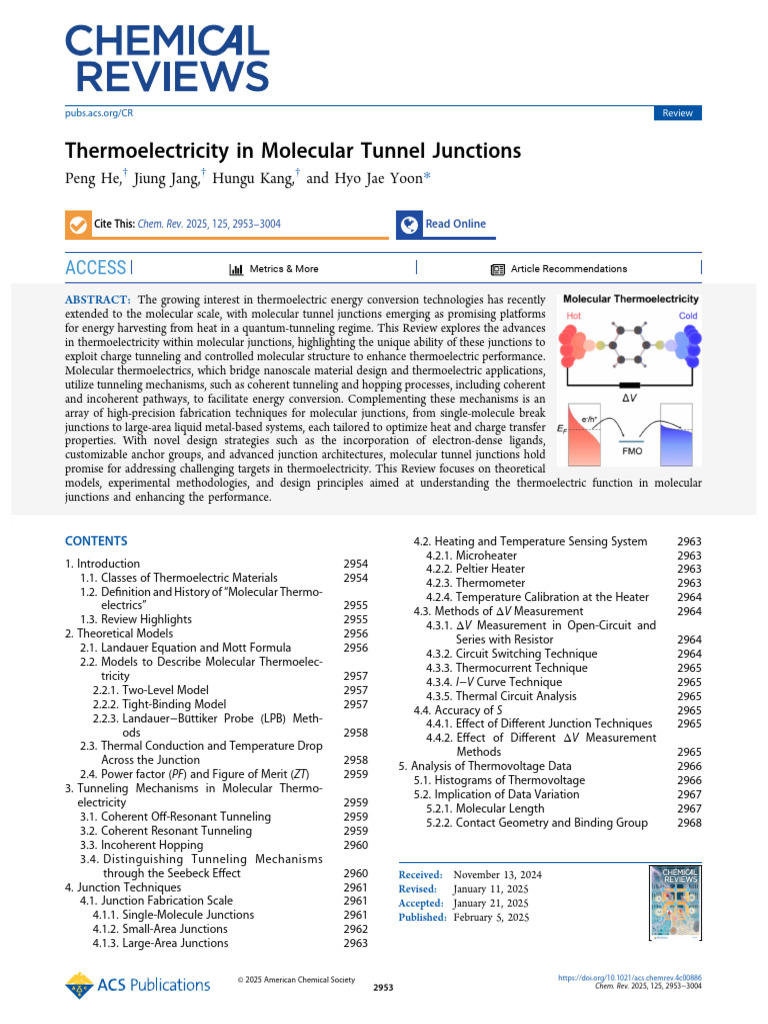 Thermoelectricity in Molecular Junctions | PDF | Physical Chemistry ...