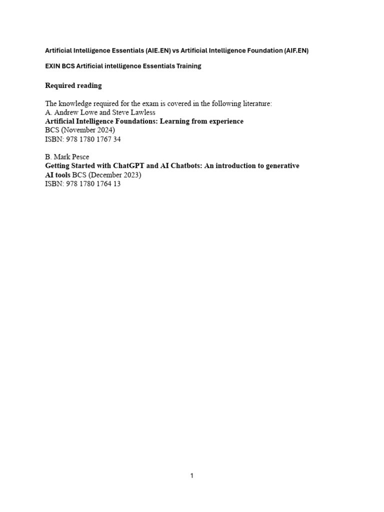 Artificial Intelligence Essentials (AIE - EN) Vs Artificial ...