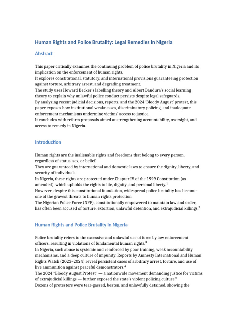 Human Rights and Police Brutality Nigeria Updated | PDF | Human Rights ...