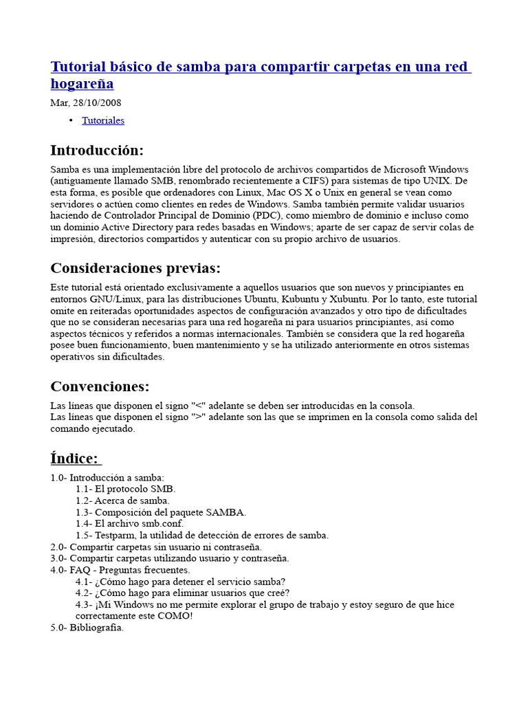 Tutorial Básico de Samba para Compartir Carpetas en Una Red | PDF ...