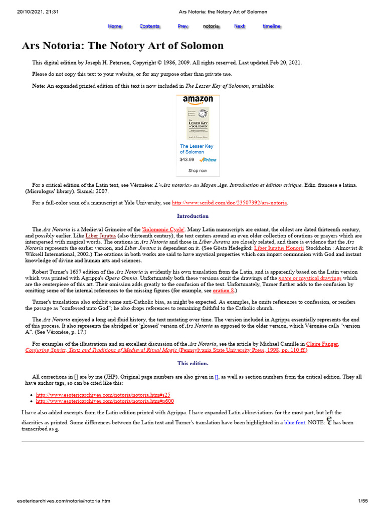 Ars Notoria - The Notory Art of Solomon | PDF