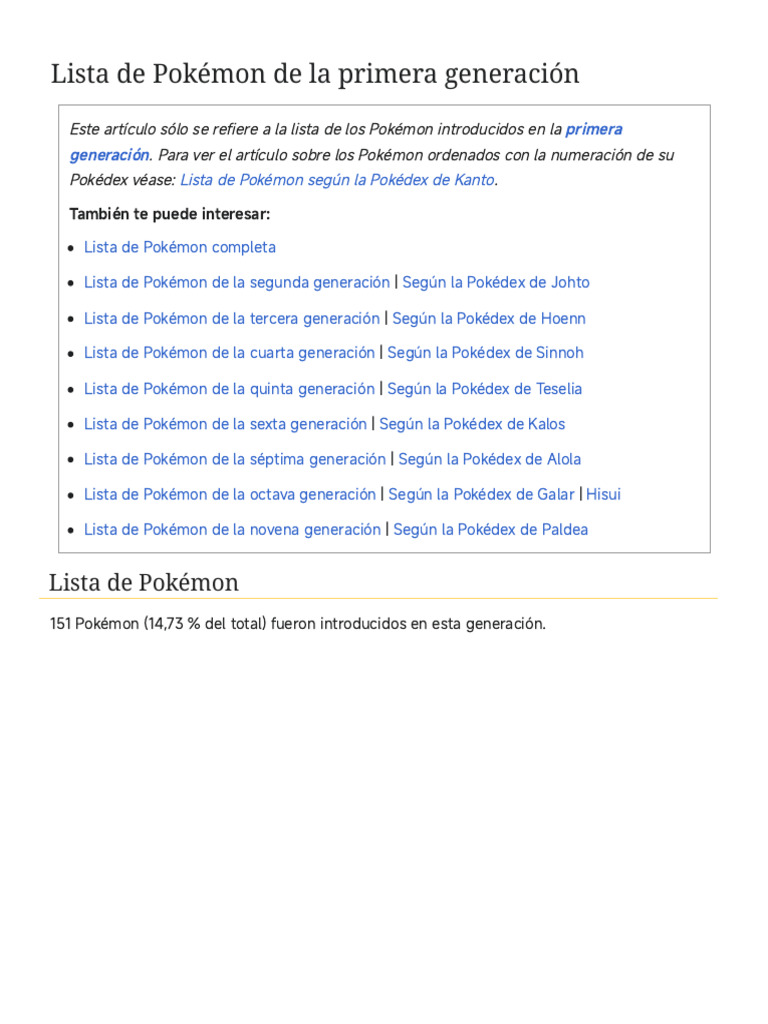 Lista de Pokémon de La Primera Generación - WikiDex, La Enciclopedia ...