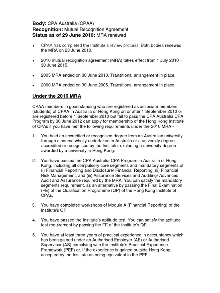 Recognition of CPAA From HKICPA | PDF | Certified Public Accountant ...
