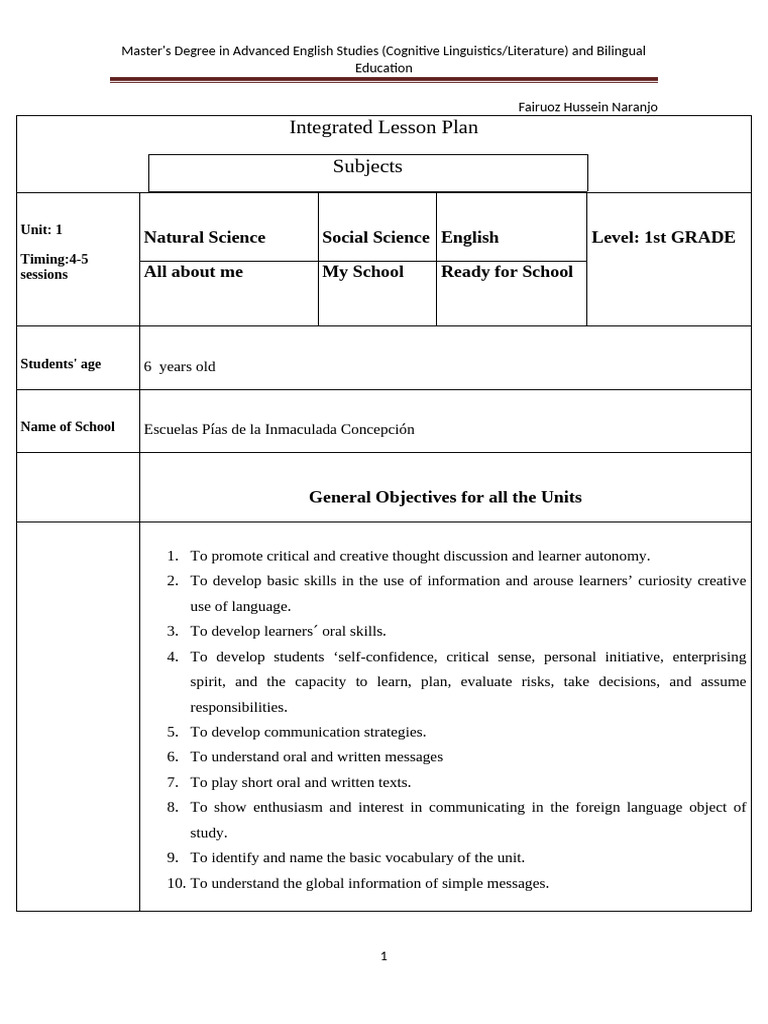 Integrated Lesson Plan 1st and 2nd Grade | PDF | Vocabulary | Learning