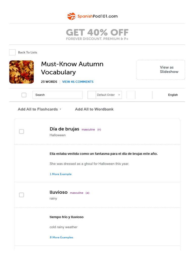 Must-Know Spanish Autumn Vocabulary | PDF | Otoño