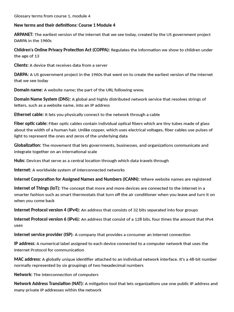 54-Glossary Terms From Course 1, Module 4 | PDF | Computer Network | Operating System
