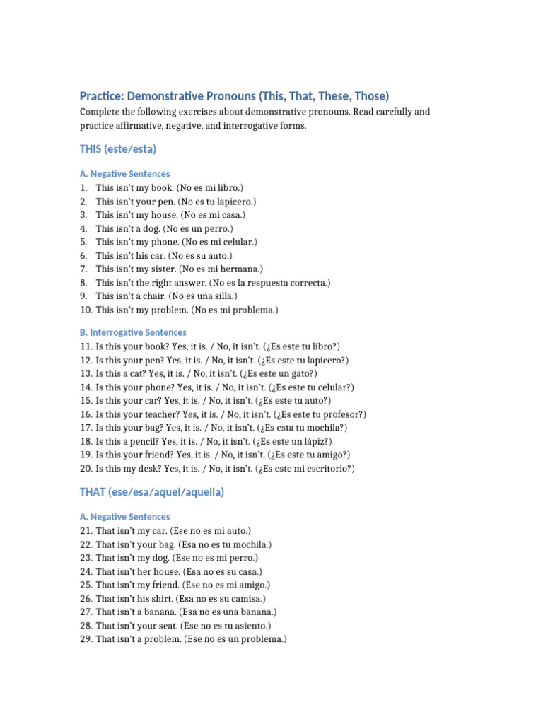 Demonstrative Pronouns Practice | PDF | Chess Theory | Chess