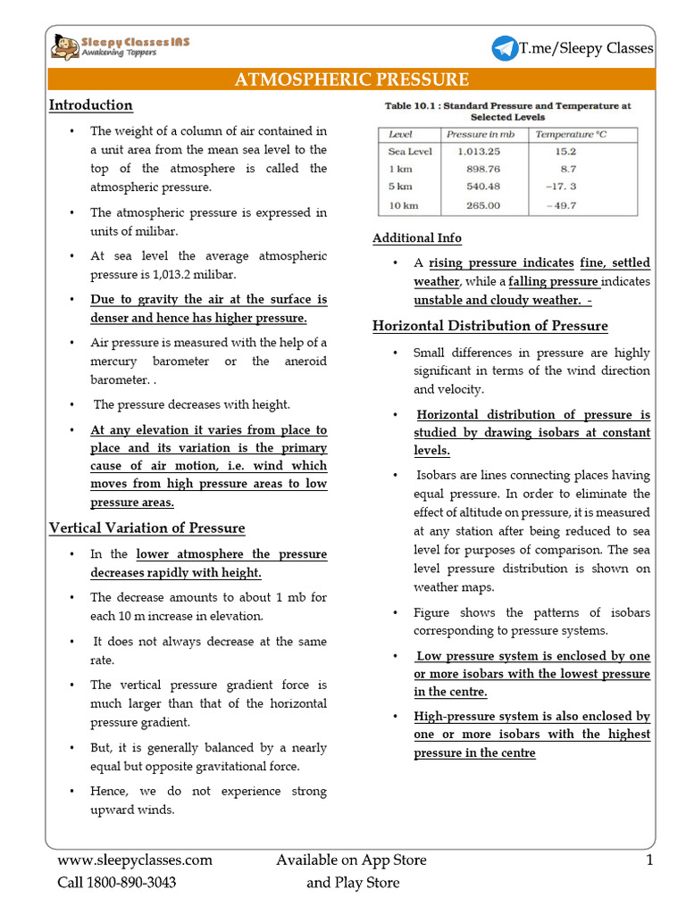 Lec 8 Atmospheric Pressure | PDF | Atmospheric Circulation | Wound
