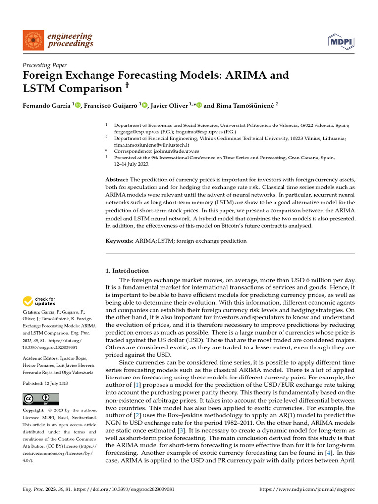 Foreign Exchange Forecasting Models ARIMA and LSTM Comparison | PDF ...