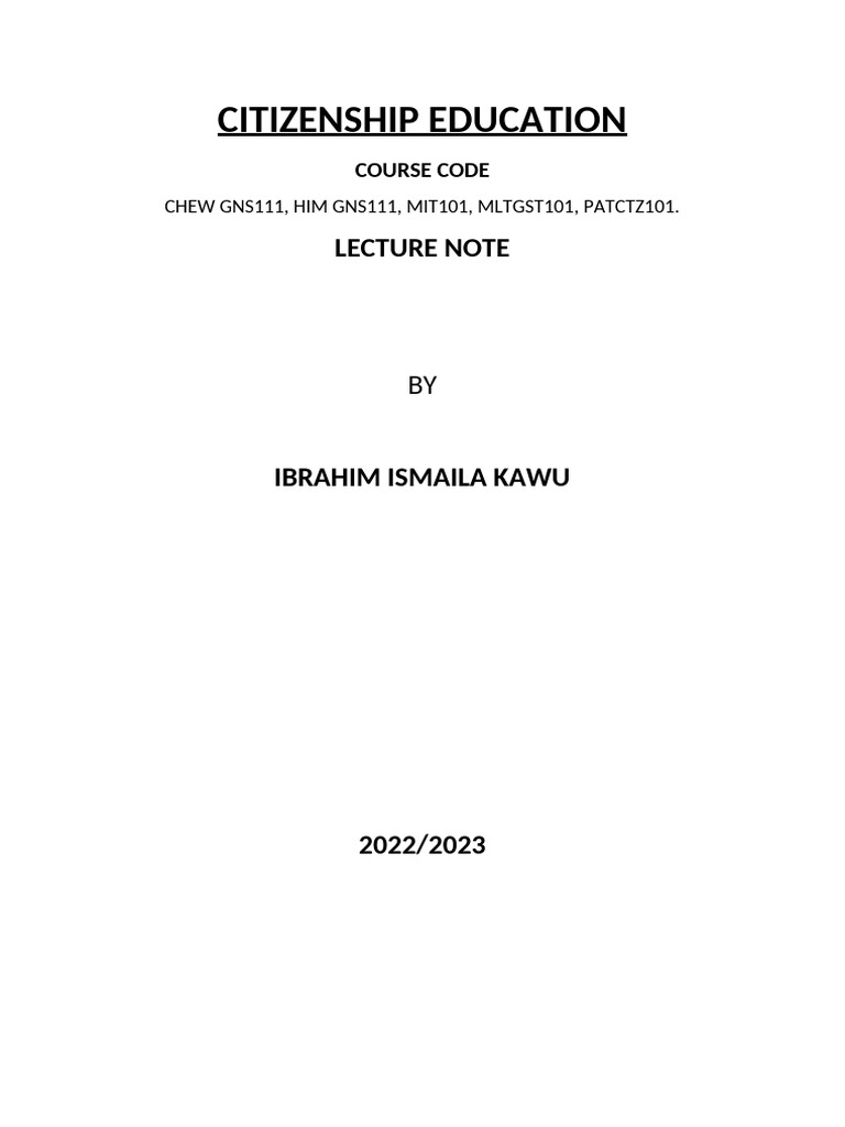 Citizenship Lecture Note 1 1 | PDF | Constitution | Citizenship