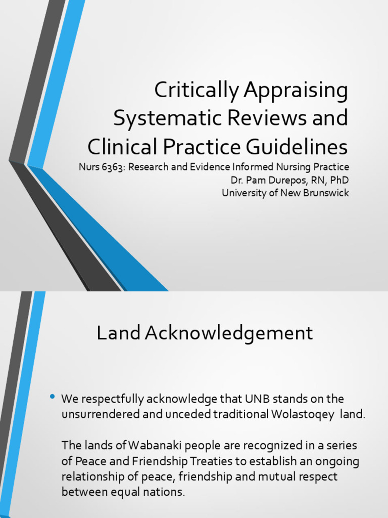 Critical Appraisal of Systematic Reviews and Clinical Practice ...