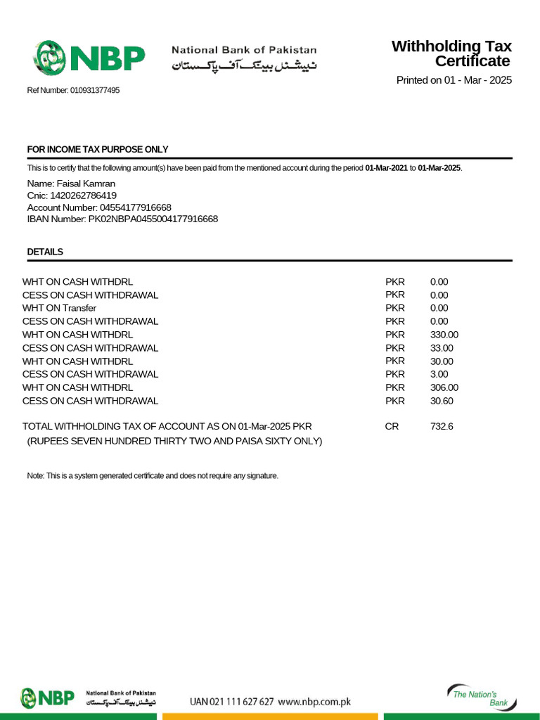 Withholding Tax Certificate Summary | PDF