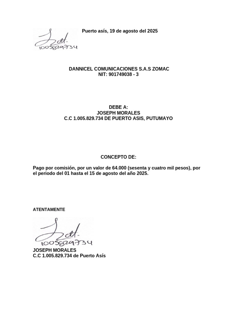 Cuenta de Cobro Joseph Morales | PDF