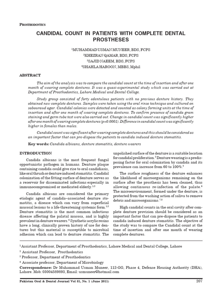 4 Candidal Count in Patients With Complete Dental Prosthesis | PDF ...