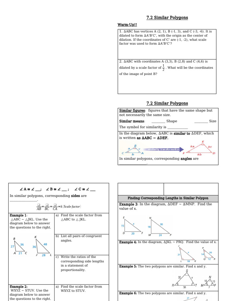 7.2 Similar Polygons | PDF | Angle | Polytopes