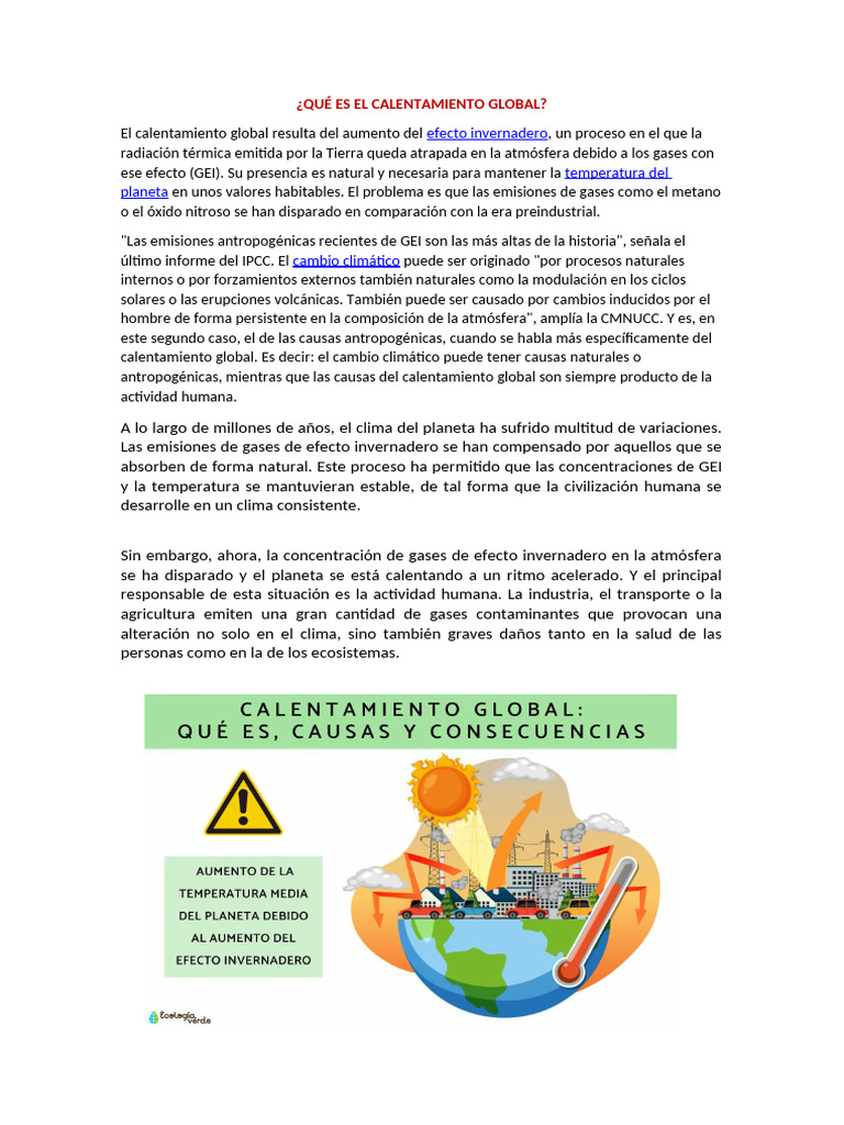 Causas y efectos del calentamiento global | PDF | Gases de efecto ...