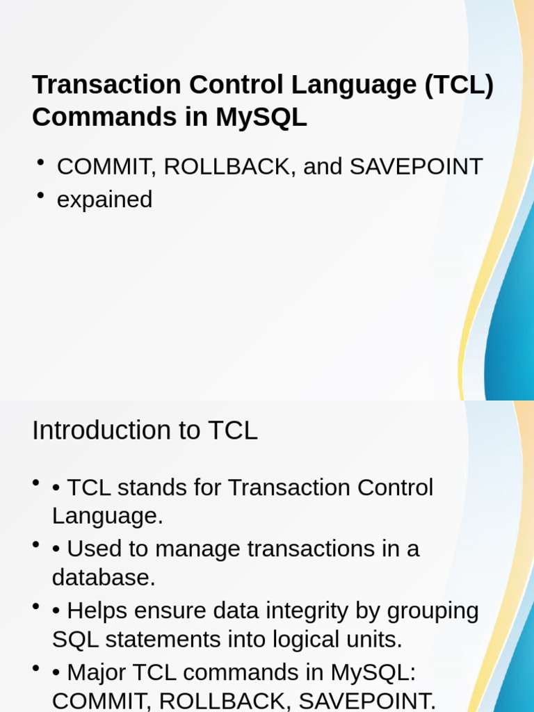 TCL Commands in MySQL | PDF | Database Transaction | Data Management