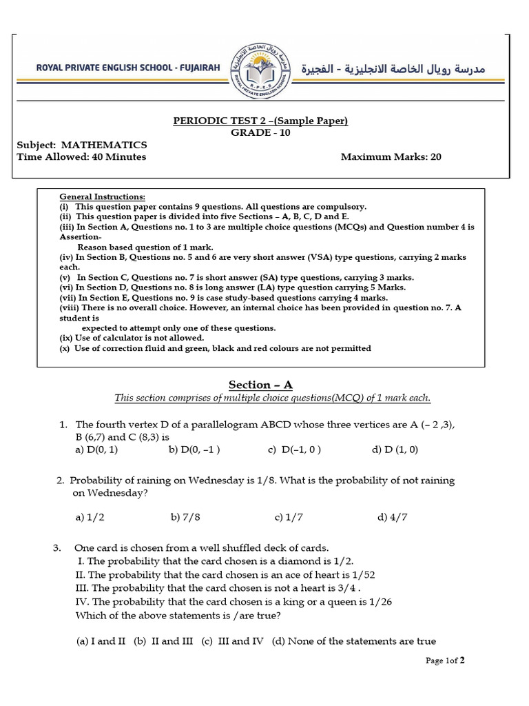 Maths X QP PT2 Sample Paper | PDF | Mathematics | Euclidean Geometry