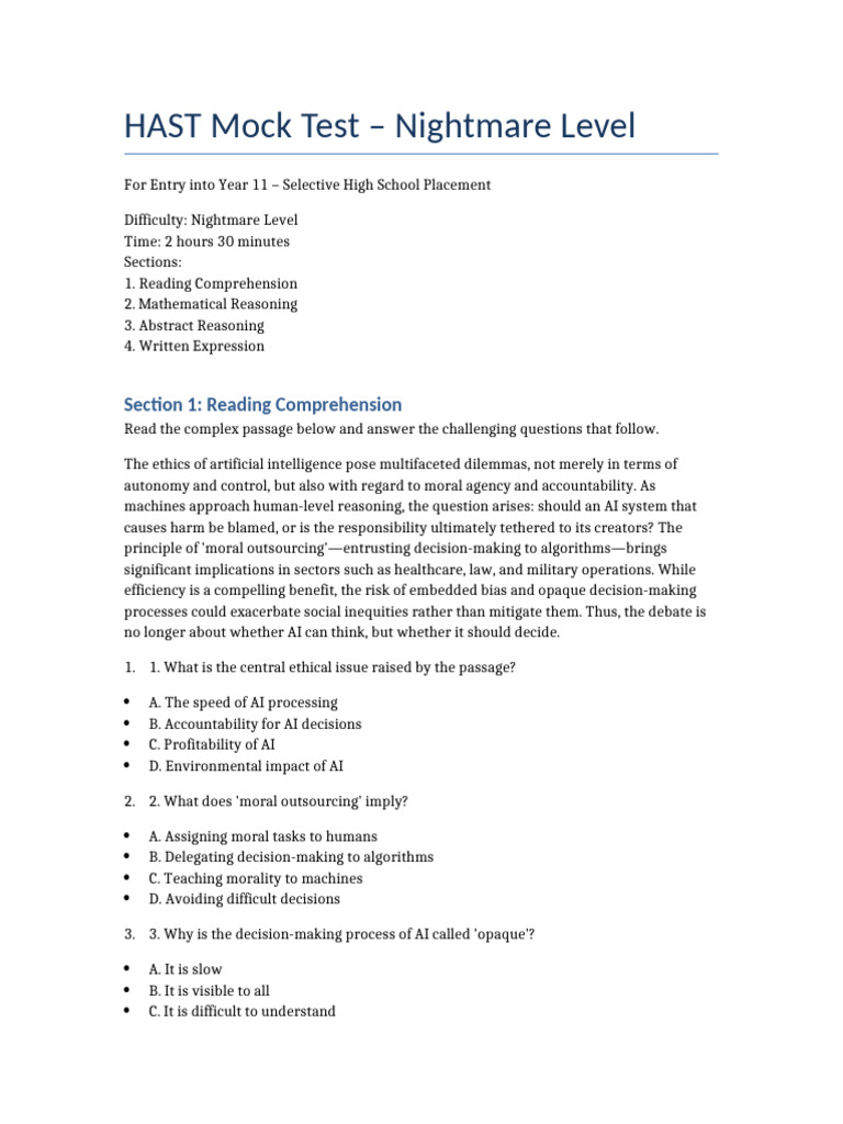 HAST Nightmare Level Mock Test | PDF | Artificial Intelligence ...