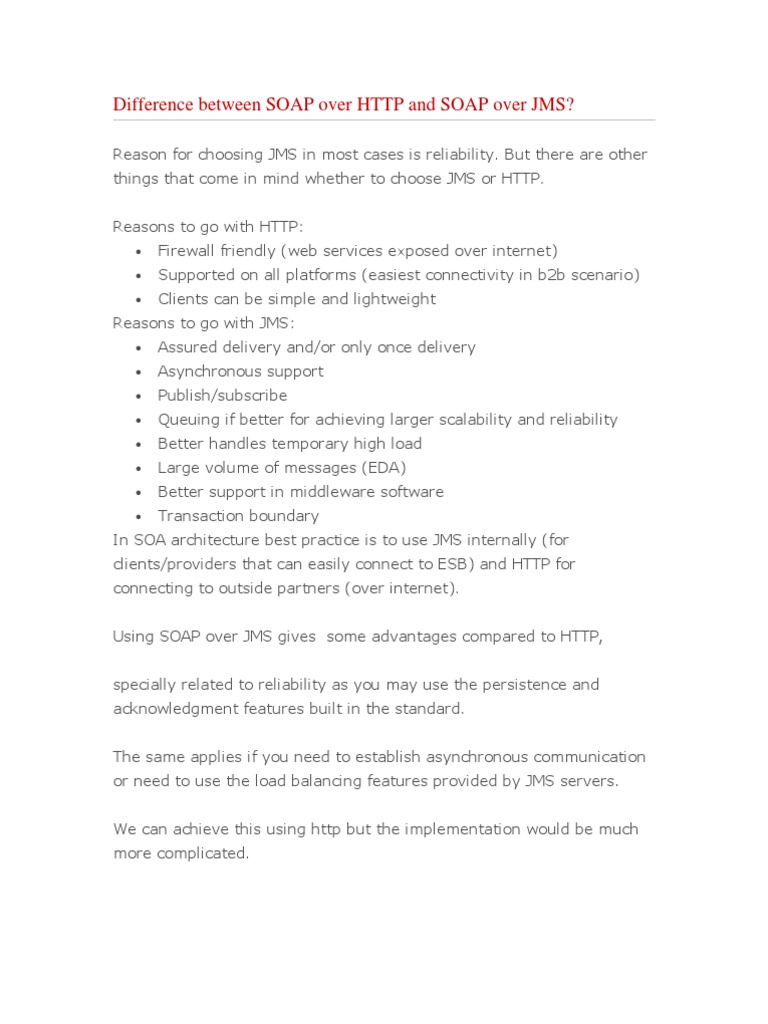 Difference Between SOAP Over HTTP and SOAP Over JMS | PDF | Hypertext Transfer Protocol ...