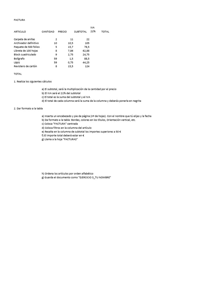 Ejercicio 3. Excel | PDF
