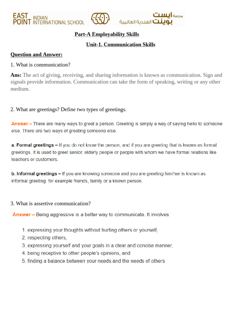 Employability Skills: Communication Q&A | PDF
