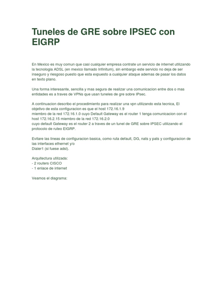 Tuneles de GRE Sobre IPSEC Con EIGRP | PDF | Enrutador (Computación) | Dirección IP