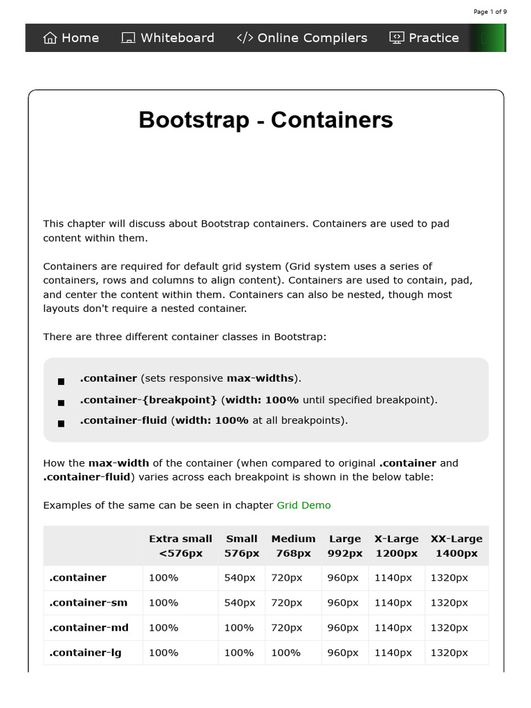 Bootstrap - Containers | PDF | Bootstrap (Front End Framework) | Amazon Web Services