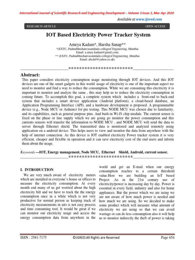 IOT Based Electricity Power Tracker Syst | PDF | Internet Of Things | Wi Fi