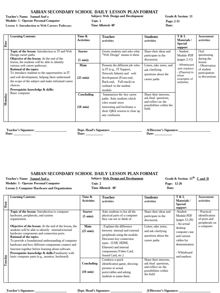 Web Design Career Pathways Lesson Plan | PDF | Lesson Plan | Teachers