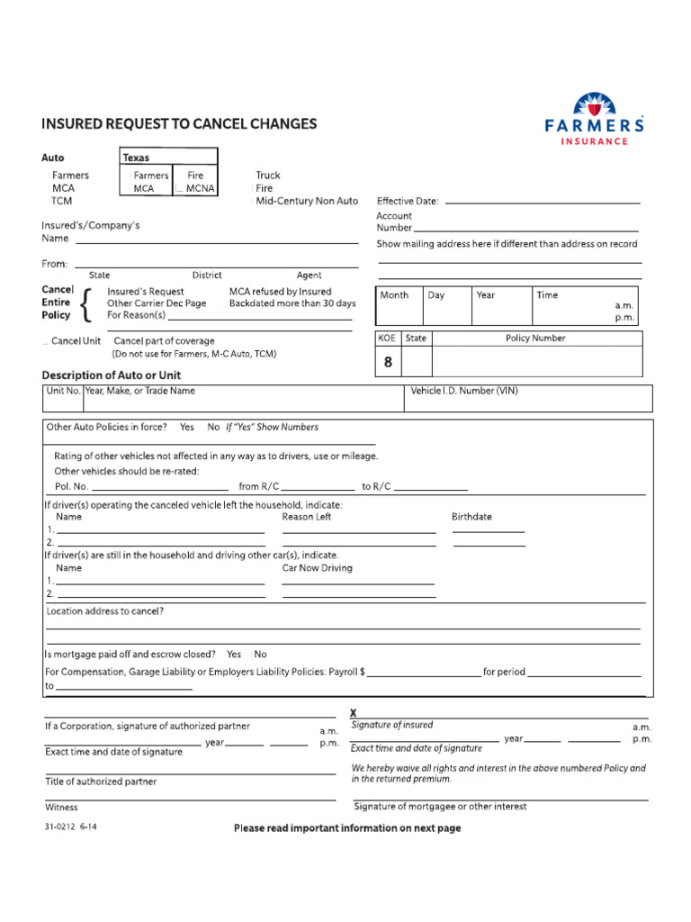 Insured Request To Cancel Form | PDF