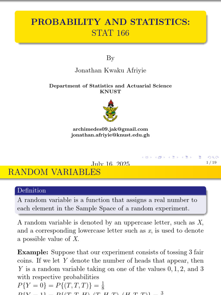 Stat 166 Part 6 Random Variables | PDF | Probability Distribution ...
