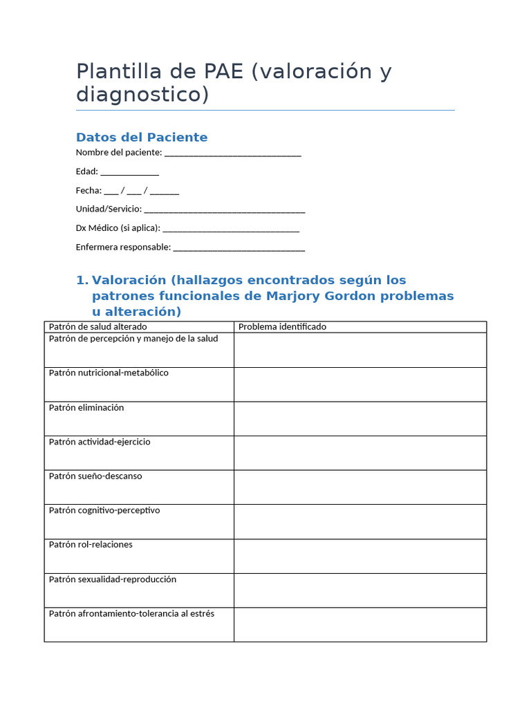 Plantilla de PAE 2025 | PDF | Diagnostico medico | Medicina CLINICA