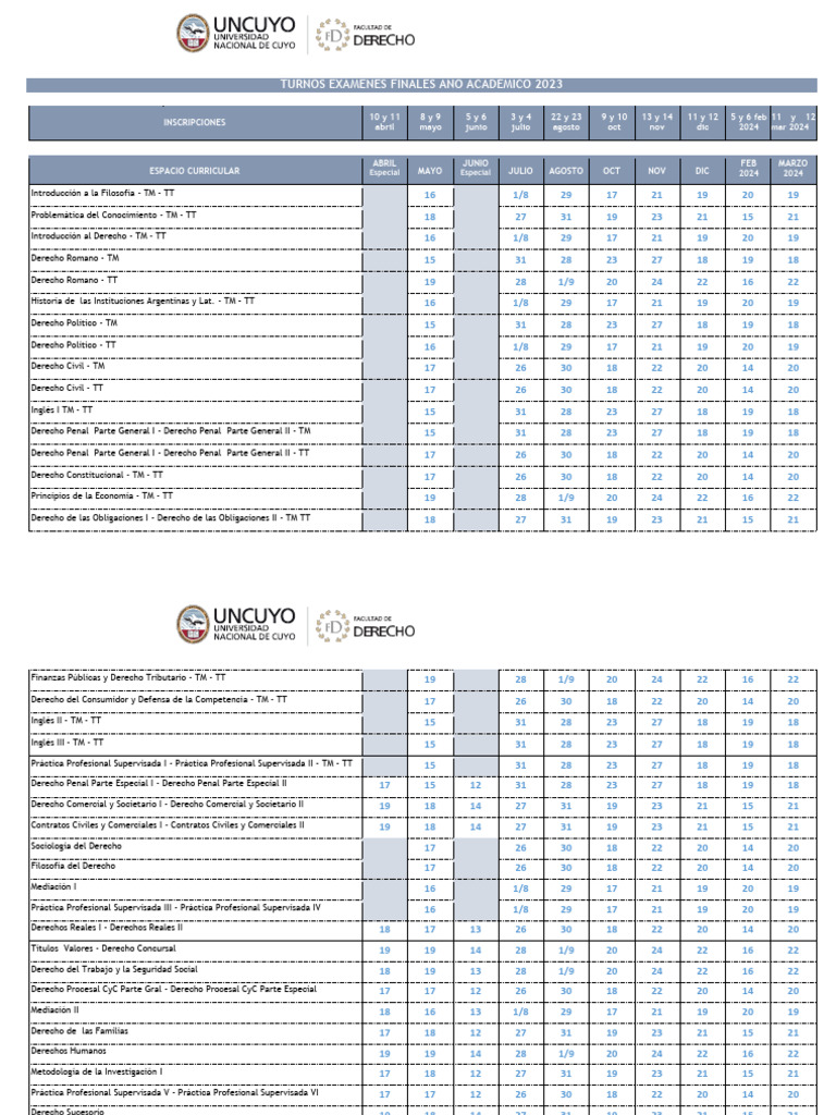 Fechas de Examenes Plan 2017 Ano 20233 | PDF | Justicia | Crimen y violencia
