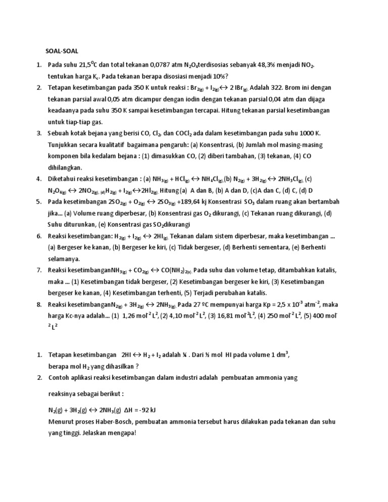 Soal Kesetimbangan Kimia | PDF