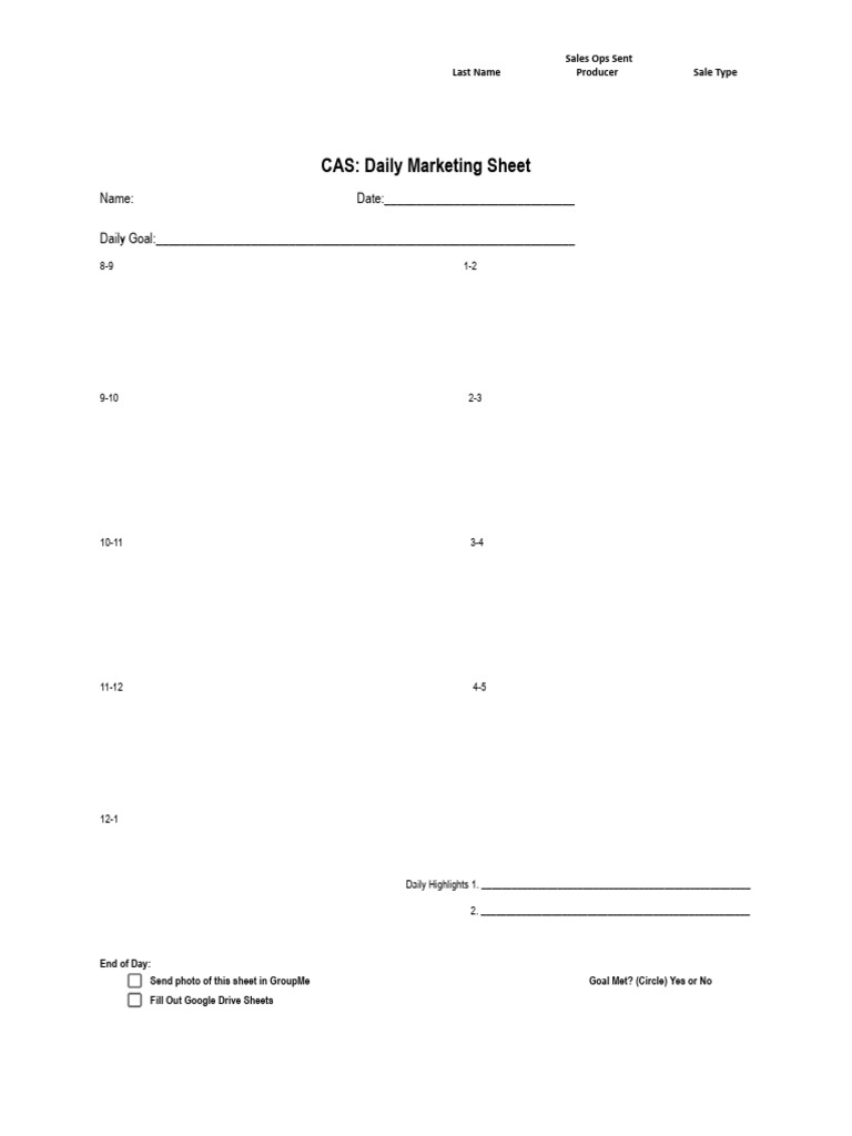CAS - Daily Marketing Sheet | PDF