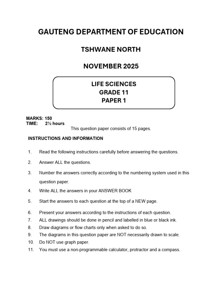 LFSC Grade 11 Nov Paper 1 2025 QP | PDF | Blood | Kidney