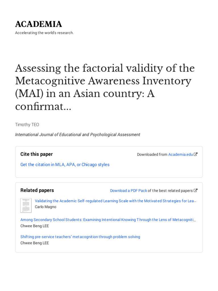 TIJEPA-Assessing the Factorial Validity of the Metacognitive Awareness ...