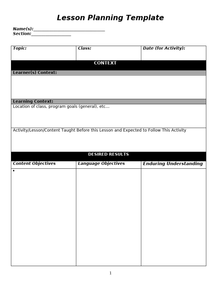 Lesson Planning Template - 5614 4442 Simplified | PDF