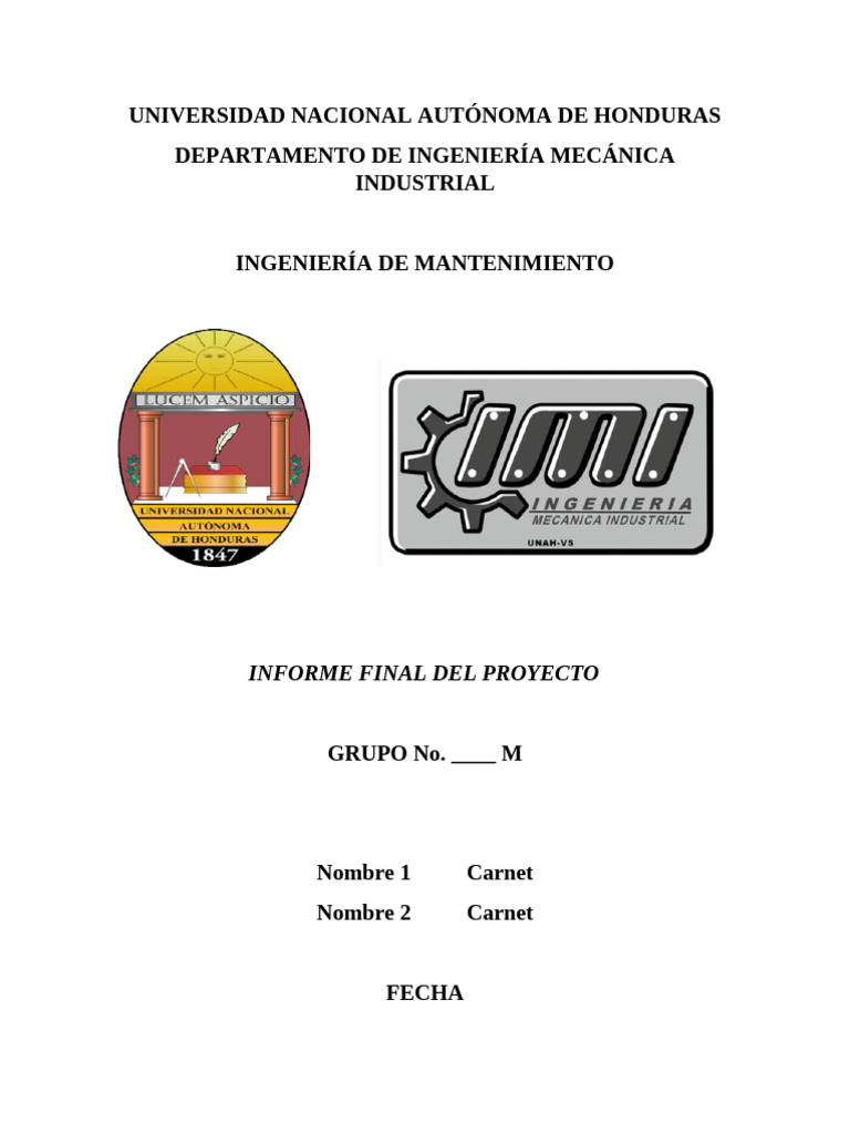 Informe Final Proyecto Ingeniería Mantenimiento | PDF