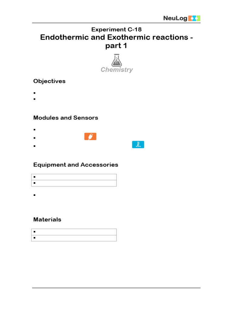 Experiment C 18 Endothermic and Exothermic Reactions I Ver 3.2.7 | PDF ...